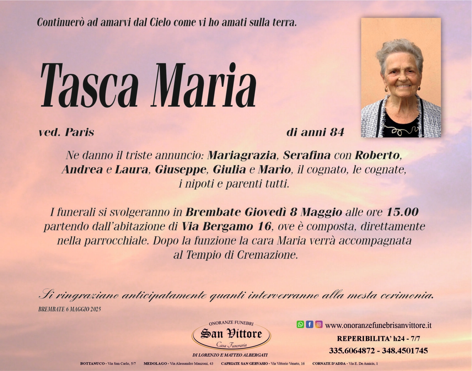 Maria Tasca - Onoranze Funebri San Vittore